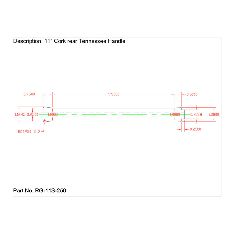 Tennessee 11" Rear Handle Grip - Cork - Super Grade